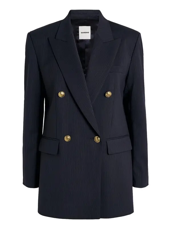 Sandro Wool-blend Pinstripe Blazer - Blue