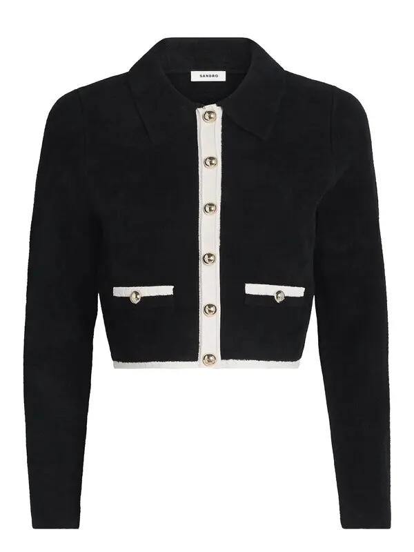 Sandro Velvet Two-tone Cardigan - Black