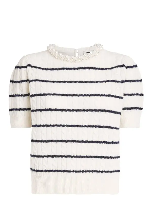 Sandro Striped Wool-cashmere Sweater - Beige