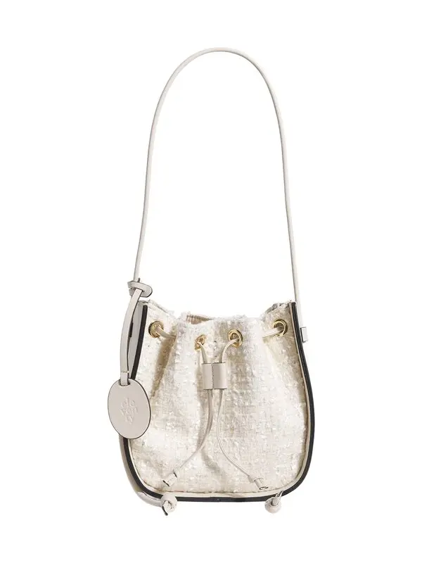 Eleventy Leather-tweed Drawstring Bucket Bag - White
