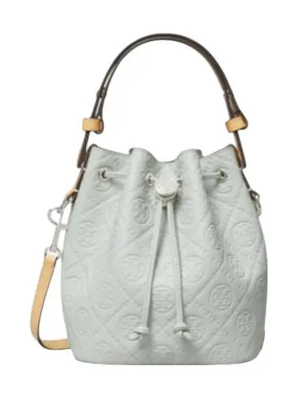 Tory Burch T Monogram Pebble Mini Bucket Bag - Light Titanium