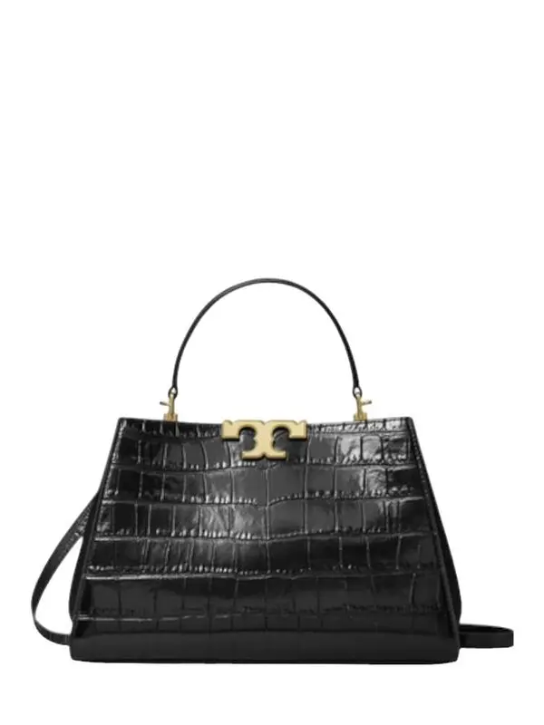Tory Burch Eleanor Croc Embossed Satchel Bag - Black