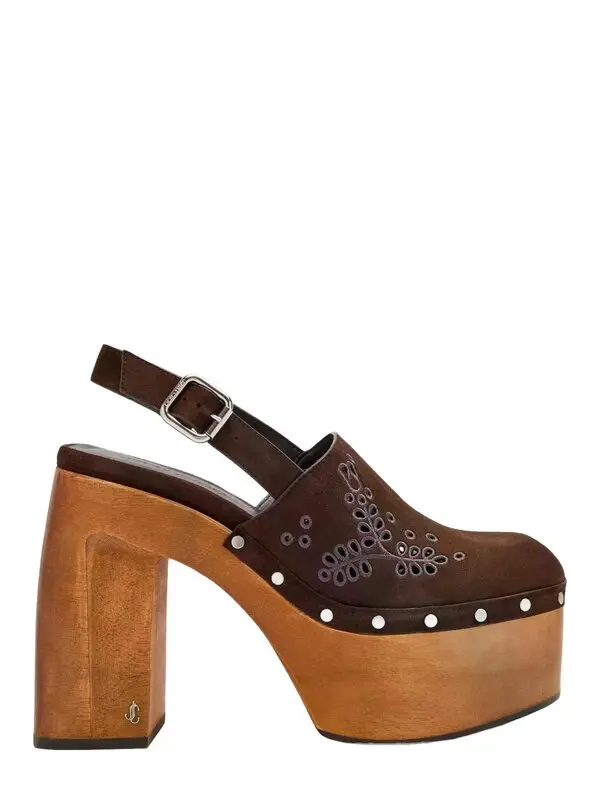 JIMMY CHOO 135mm Alida Embroidery Platform Clogs - Brown