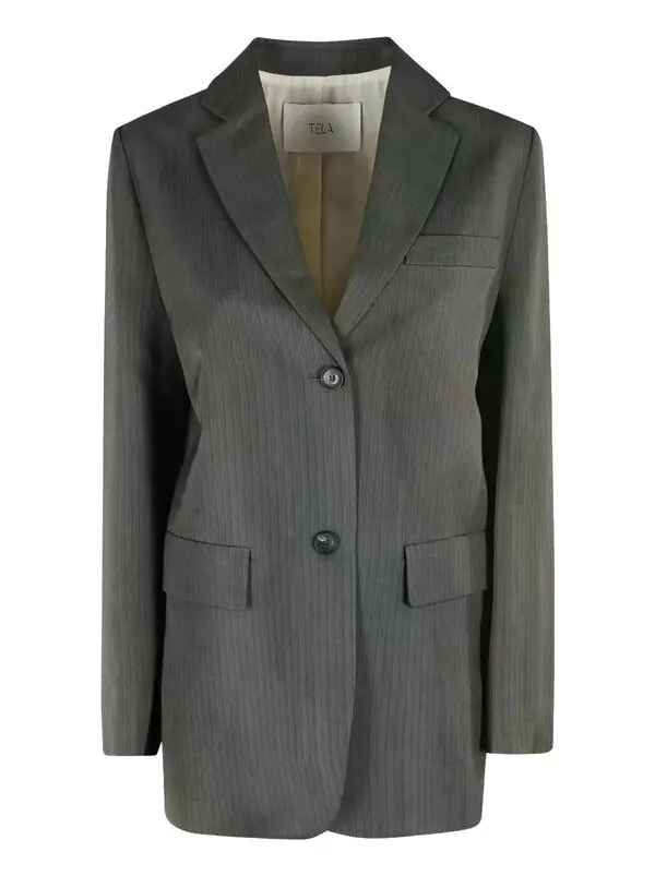 TELA Pinstriped Button Blazer - Grey