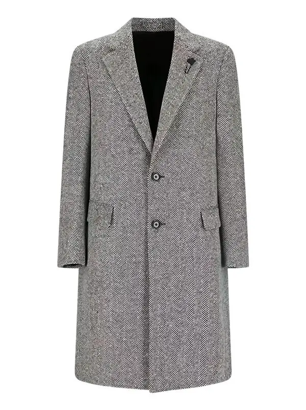 LARDINI Herringbone Button-up Coat - Grey