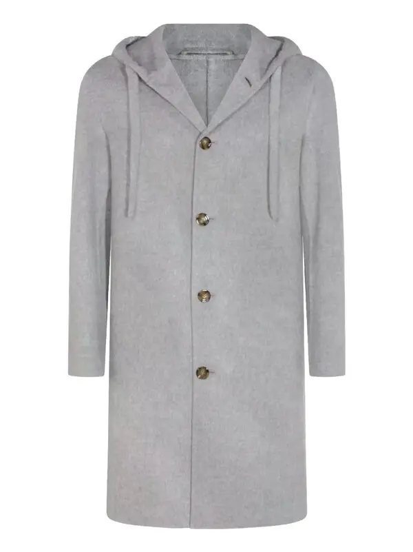 LARDINI Hooded Button-up Coat - Grey