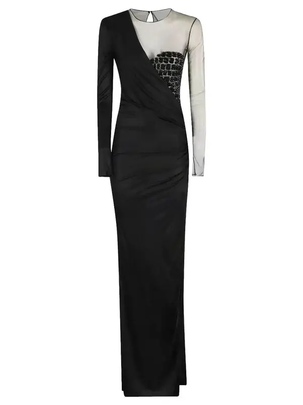 Elisabetta Franchi Asymmetric Embellished Maxi Dress - Black