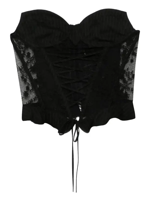 Andersson Bell Stripe Logo Lace Corset Top - Black