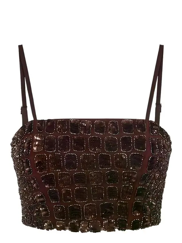 Elisabetta Franchi Tulle Crocodile-effect Top - Brown