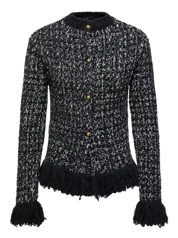 Moncler Fringed Button Cardigan - Black