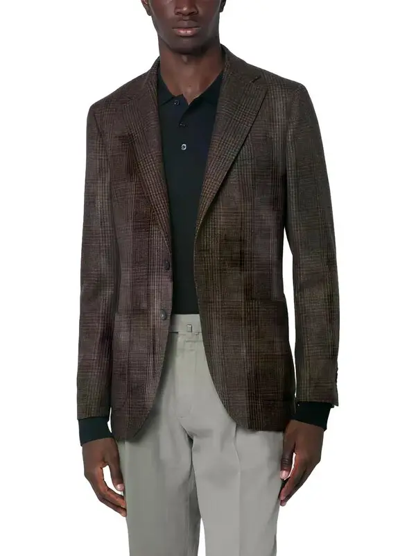 SANTANIELLO Single-breasted Checked Blazer - Brown