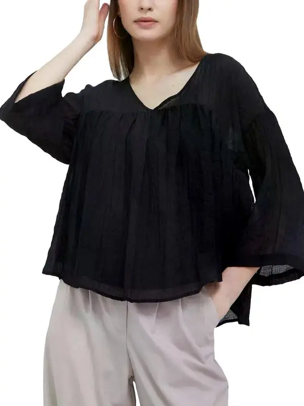 Dkny Tie-back Textured Blouse - Black