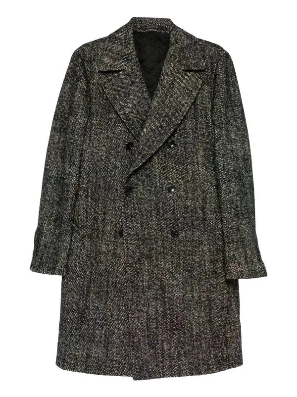 Tagliatore Herringbone Overcoat - Black