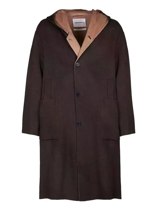 AMARANTO Hooded Single-breasted Coat - Brown