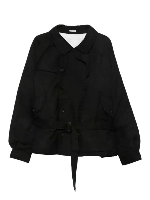 GLASS CYPRESS Belted Double-breasted Coat - Black