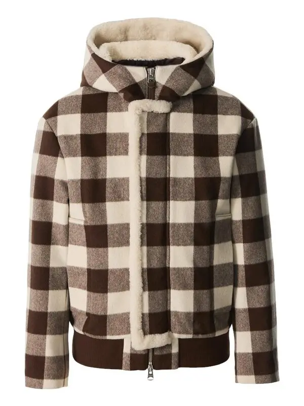 Mackage Plaid Wool Jacket With Shearling Hood - Coffee-cream Plaid