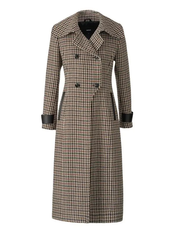 Mackage Houndstooth Wool Maxi Coat - Earth Brown Multi
