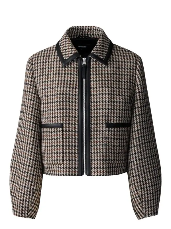 Mackage Solana-ht Houndstooth Wool Short Jacket - Earth Brown Multi