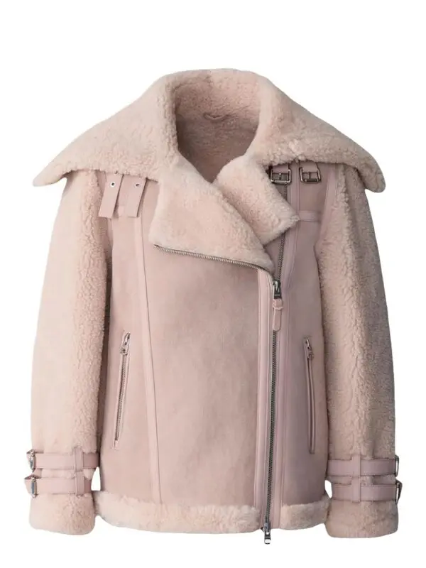 Mackage Rhoslyn Oversized Shearling Moto Jacket - Sepia Rose-sepia Rose