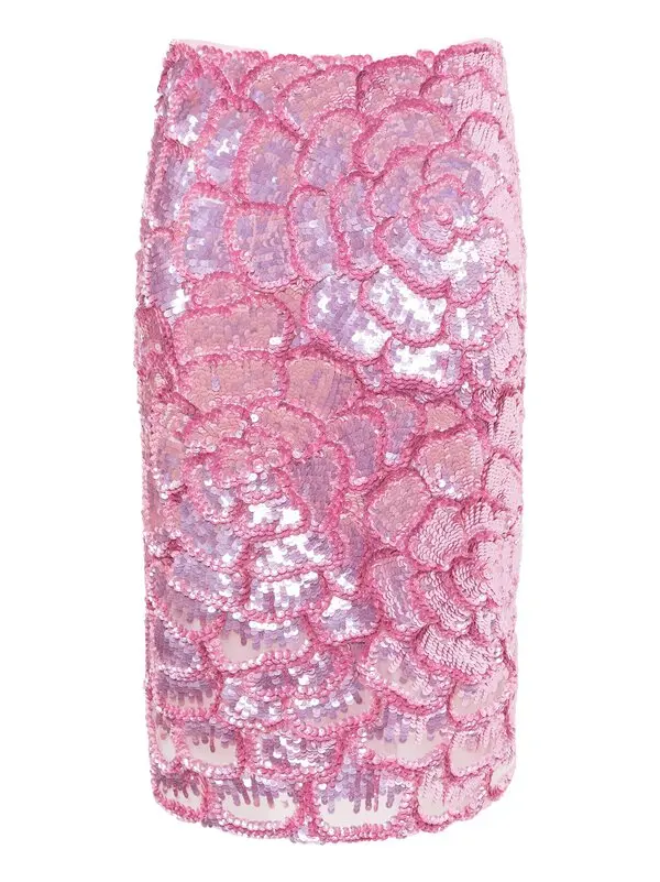 DES_PHEMMES Floral Sequined Pencil Skirt - Pink
