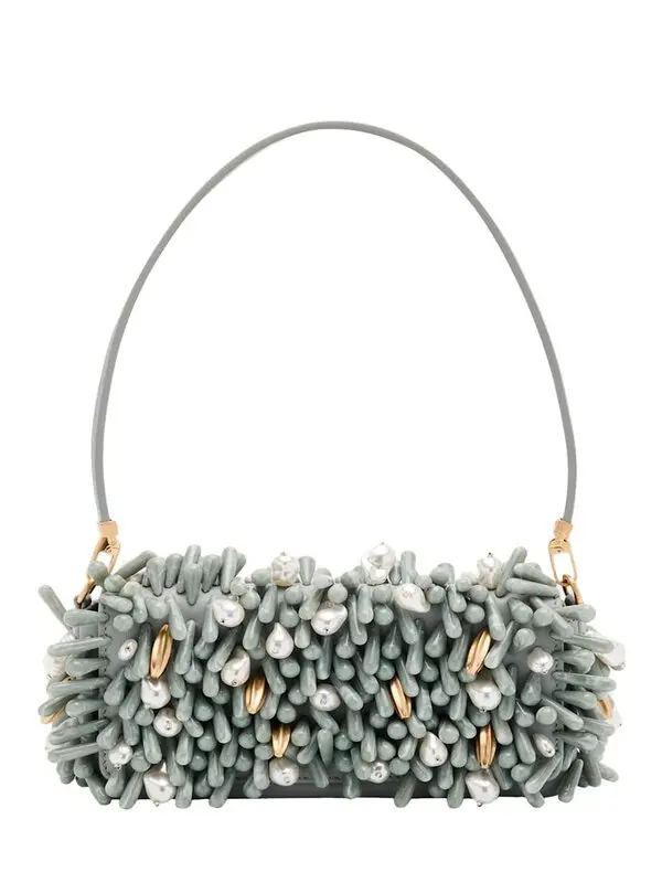 Cult Gaia Perla Beaded Leather Clutch Bag - Celadon Multi