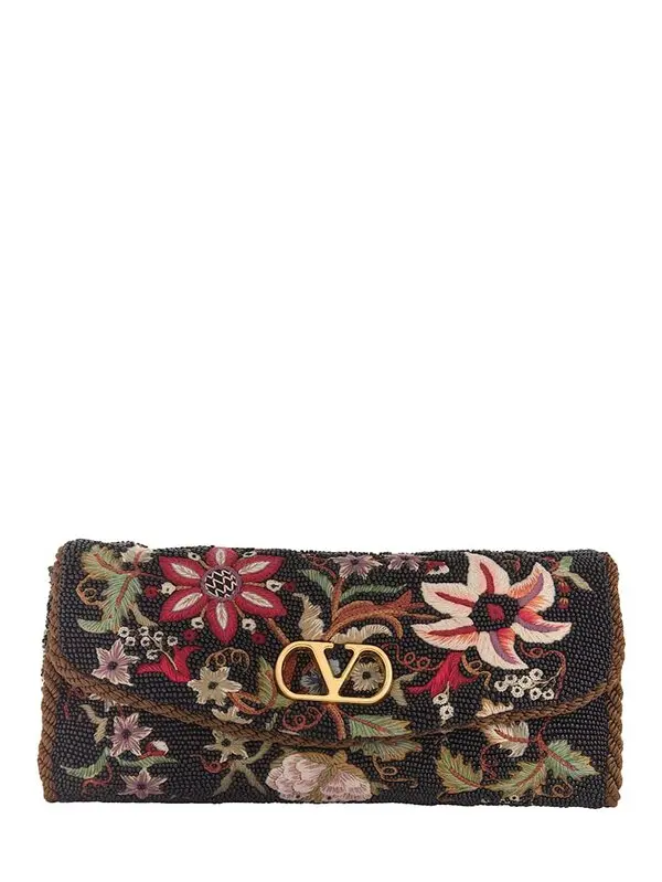 Valentino Garavani Vain Floral Beaded Shoulder Bag - Brown Multi
