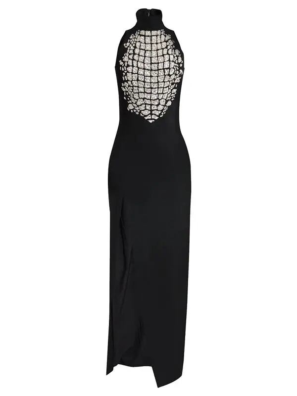 Balmain Embroidered Croco Halterneck Dress - Ehv Noir/c