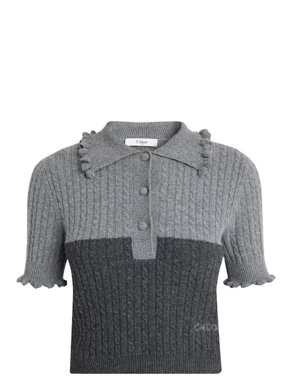 Chloé Two-tone Polo Sweater With Ruffle Trim - Confident