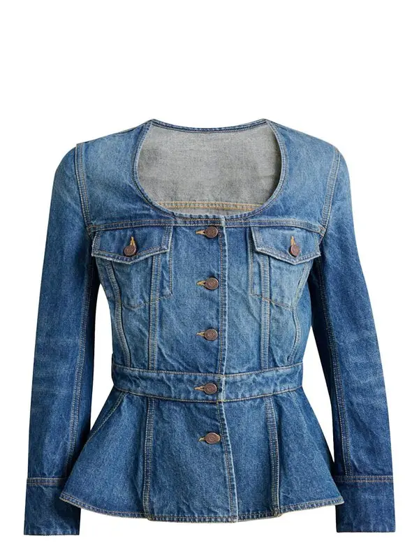 Chloé Long-sleeve Denim Peplum Top - Faded Indigo
