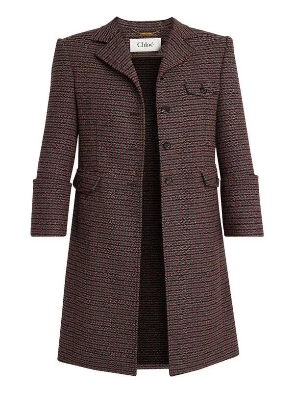 Chloé Houndstooth Wool-blend Riding Coat - Grey Red