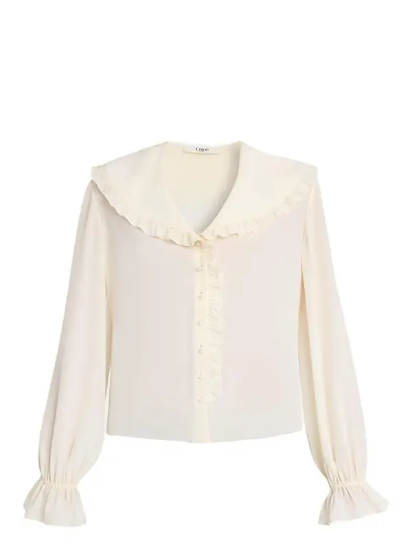 Chloé Bertha-collar Ruffle Silk Blouse - Coconut Milk