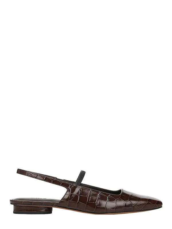 Vince Venice Croc-embossed Leather Slingback Flats - Cacao Brown