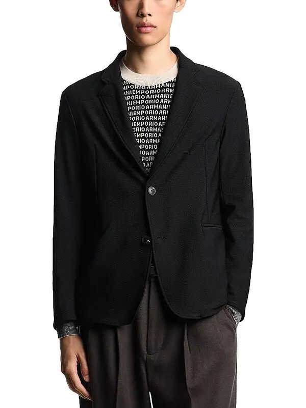 Emporio Armani Regular Fit Technical Jersey Blazer - Solid Black