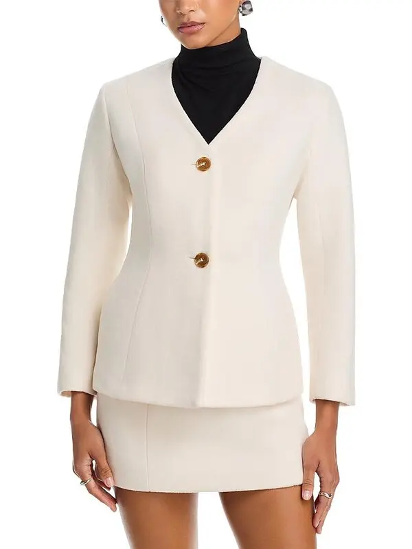 French Connection Textured Boiled Wool Jacket - Porcelain Cream