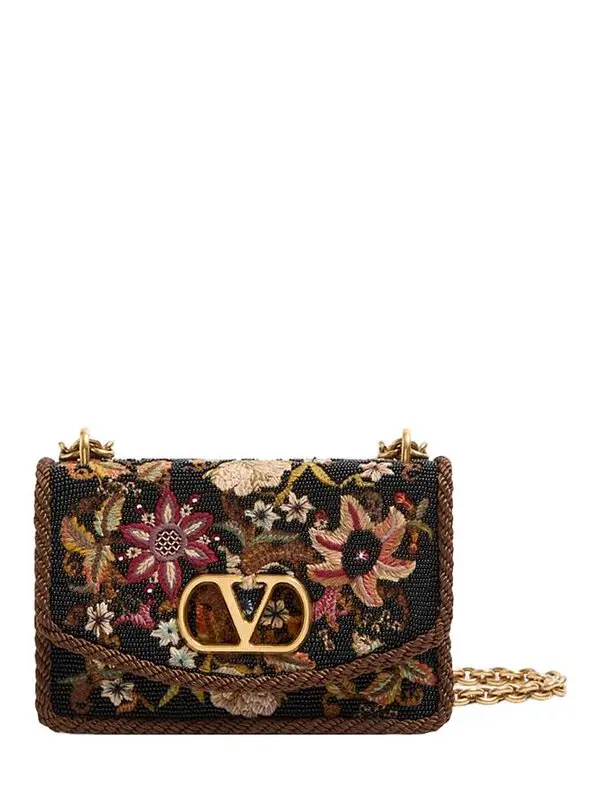 Valentino Garavani Vain Small Vlogo Beaded Convertible Shoulder Bag - Black Multi