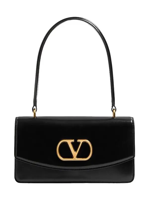 Valentino Garavani Vain Vlogo Leather Shoulder Bag - Black
