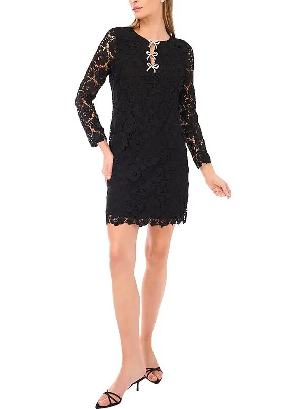 CECE DUPRAZ Bow Trim Floral Lace Dress - Rich Black