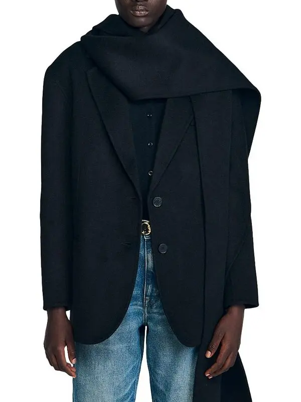 Sandro Wool Scarf Jacket - Black