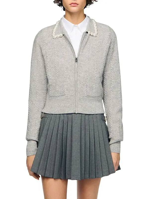 Sandro Ameo Beaded Collar Cardigan - Grey