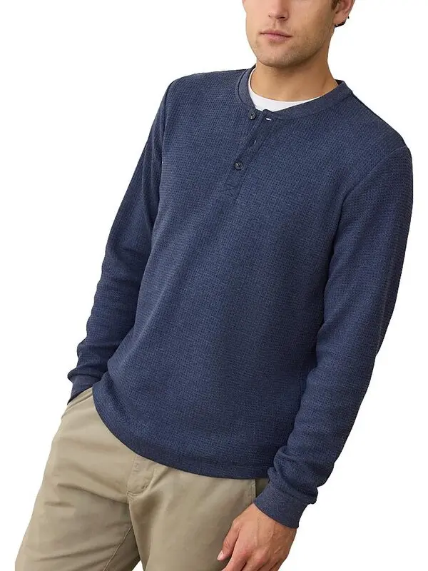 Marine Layer Waffle Knit Henley - Blue
