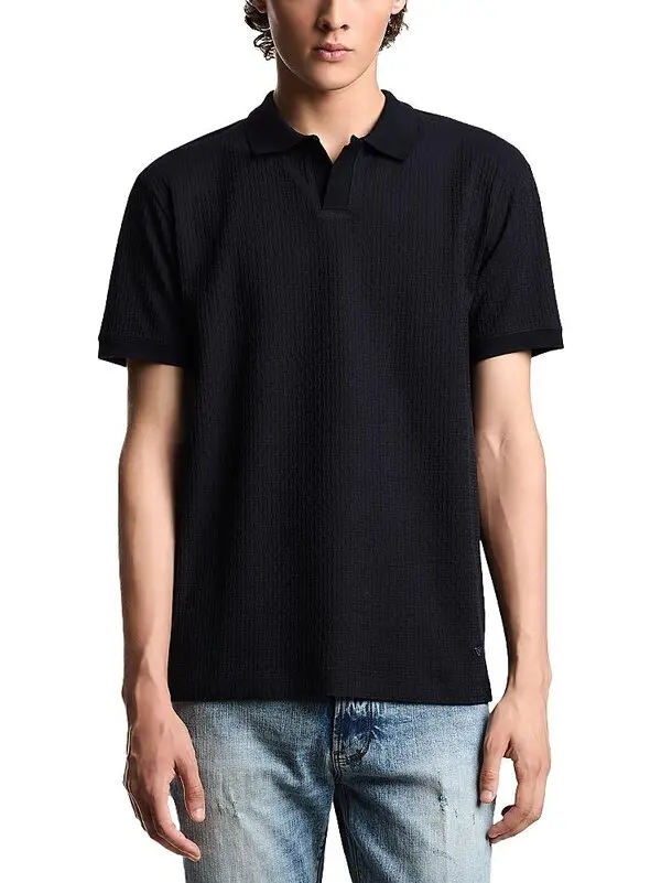 Emporio Armani Jacquard Textured Cotton Polo Shirt - Fancy Blue