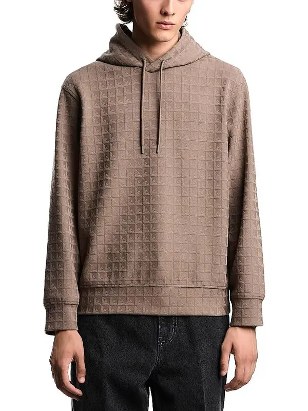 Emporio Armani Allover Eagle Jacquard Motif Hooded Sweatshirt - Tan