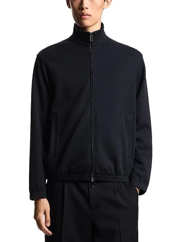 Emporio Armani Jacquard Zip-up Sweatshirt - Solid Blue
