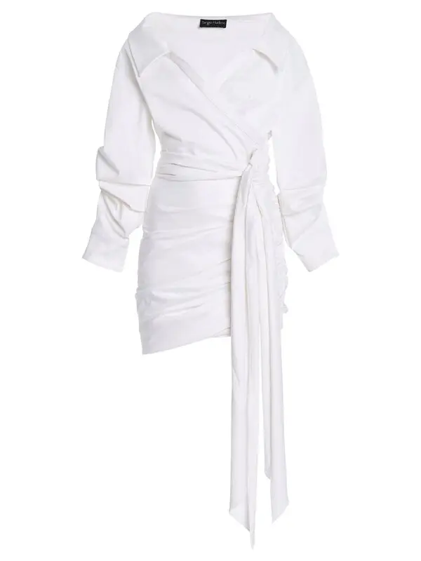 SERGIO HUDSON Cotton Twill Wrap Mini Shirt Dress - White
