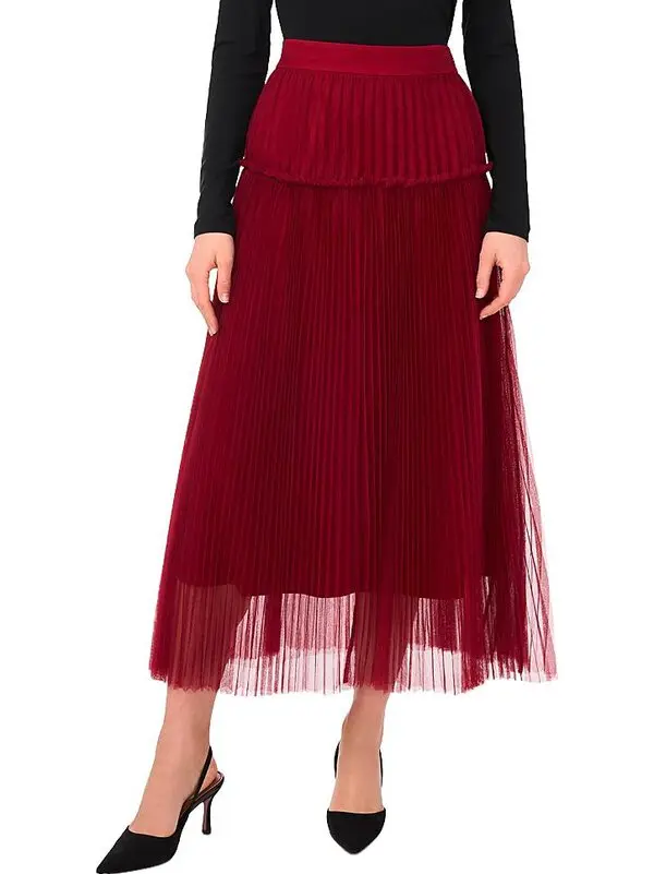 Vince Camuto Pleated Midi Skirt - Crimson