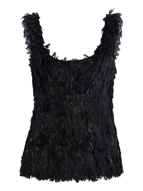 Prabal Gurung Hand-feathered Corset Tank Top - Black