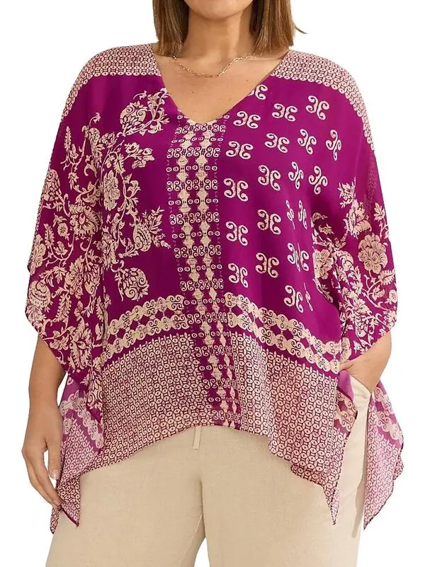 LIVE UNLIMITED Bandana Print Chiffon V-neck Top - Magenta