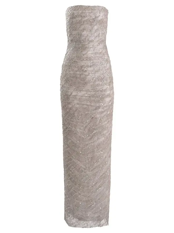 YASSMIN SALEH Sequin-embellished Tulle-blend Gown - Silver