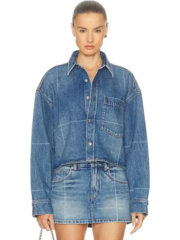 Alexander Wang Cropped Button Down Shirt - Vintage Marbled Blue