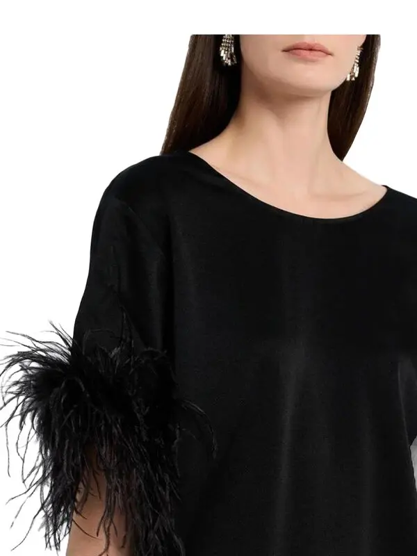 UNGARO Aria Feather-cuff Satin Blouse - Pine